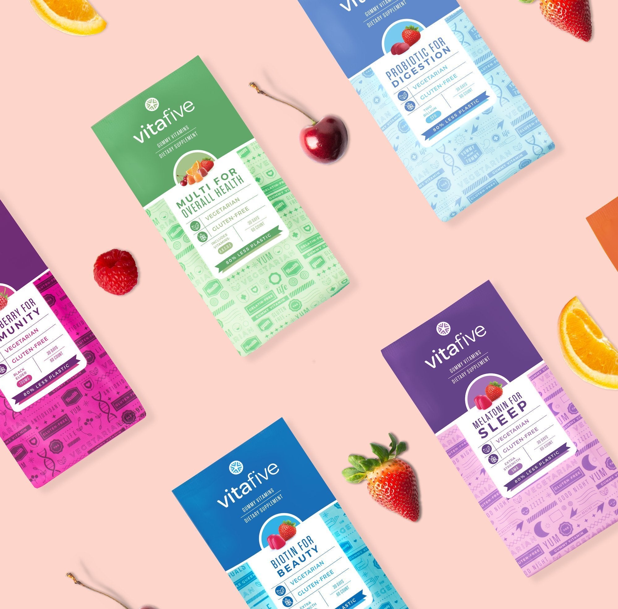 VitaFive Low Sugar Gummy Vitamins & Supplements | Vegetarian | Natural ...